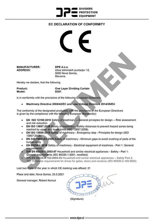 Certificates - Dividing Curtains